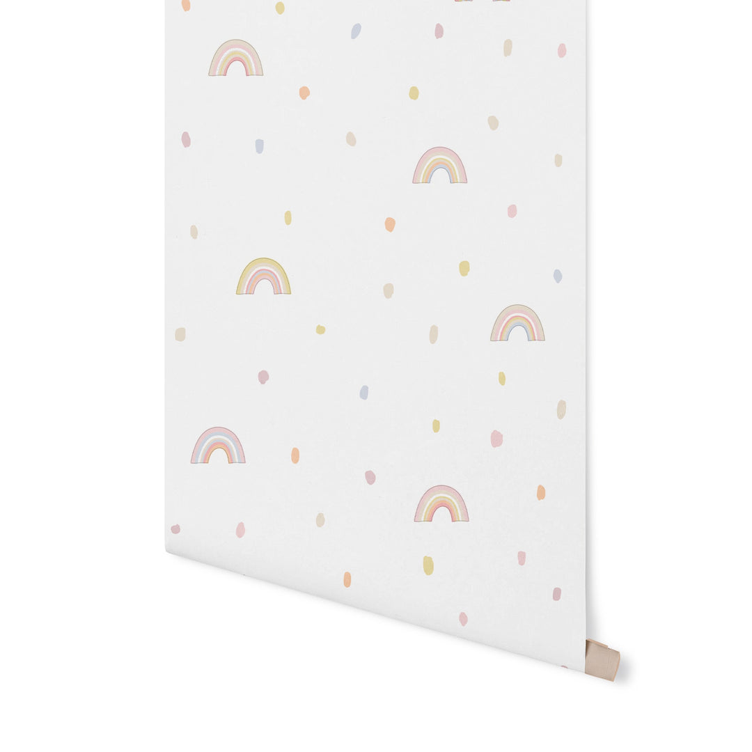 Happy Rainbow and Dashes Pink Kids Room Wallpaper – gaeacom